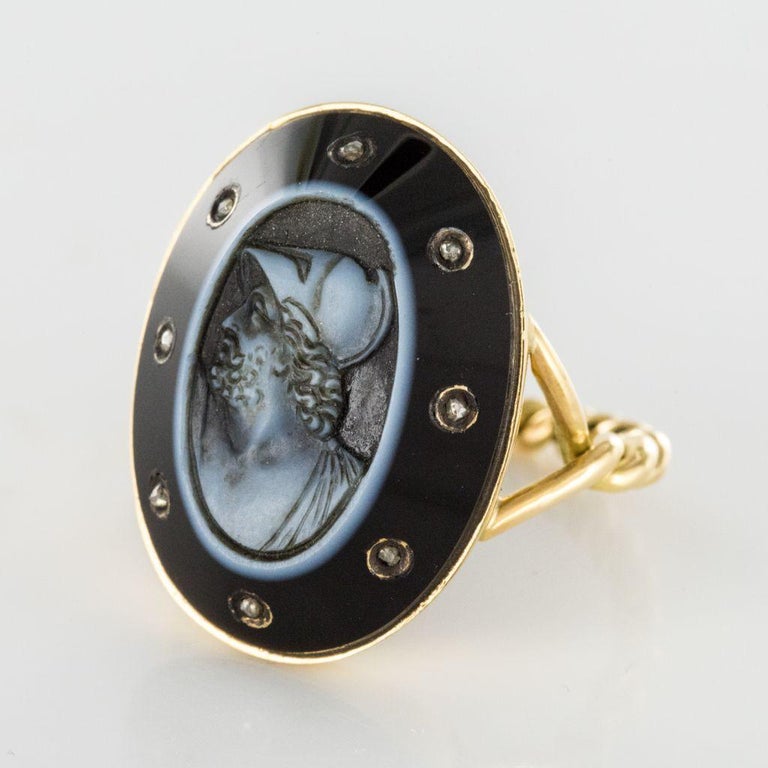 Empire Onyx Cameo and Rose Cut Diamond Ring For Sale at 1stDibs ...