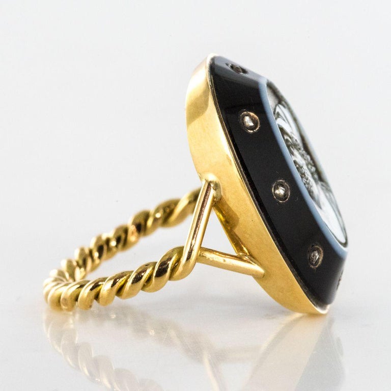 Empire Onyx Cameo and Rose Cut Diamond Ring For Sale at 1stDibs ...