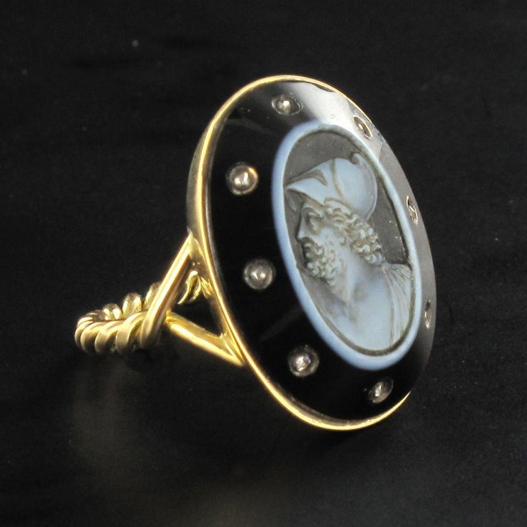 Empire Onyx Cameo and Rose Cut Diamond Ring For Sale at 1stDibs ...
