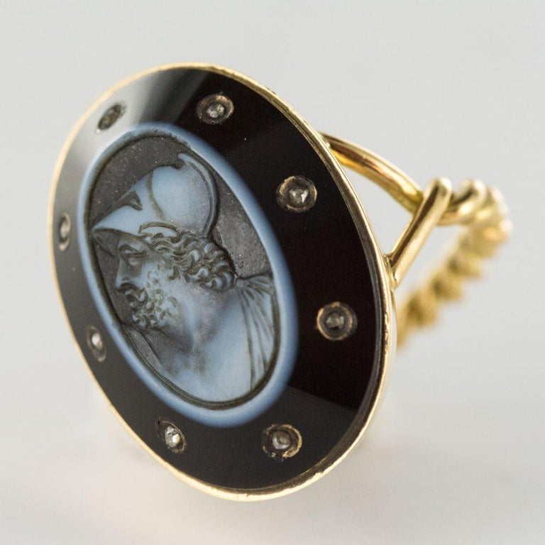 Empire Onyx Cameo and Rose Cut Diamond Ring For Sale at 1stDibs ...