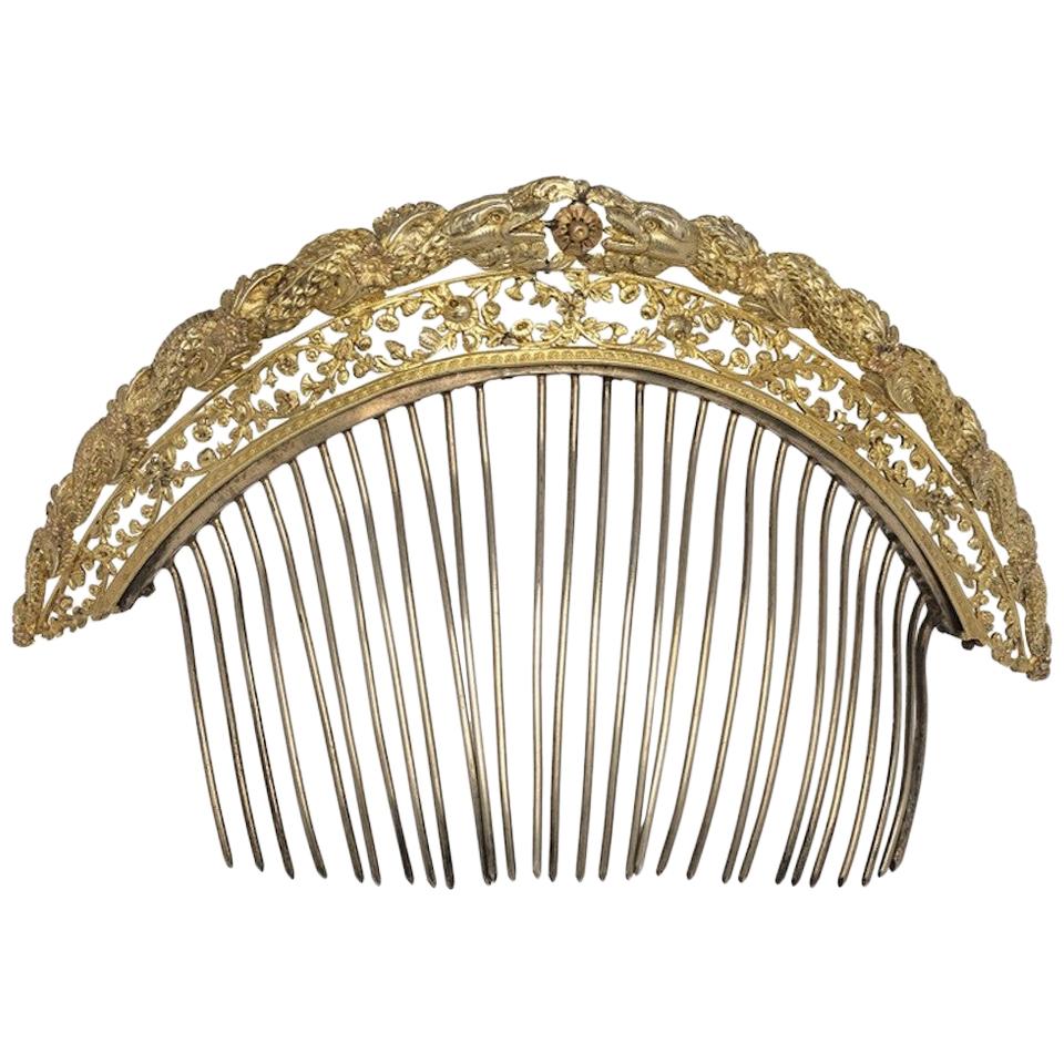 Empire Ornamental Snake Hair Comb Silver Gilt Metal France at 1stDibs ...