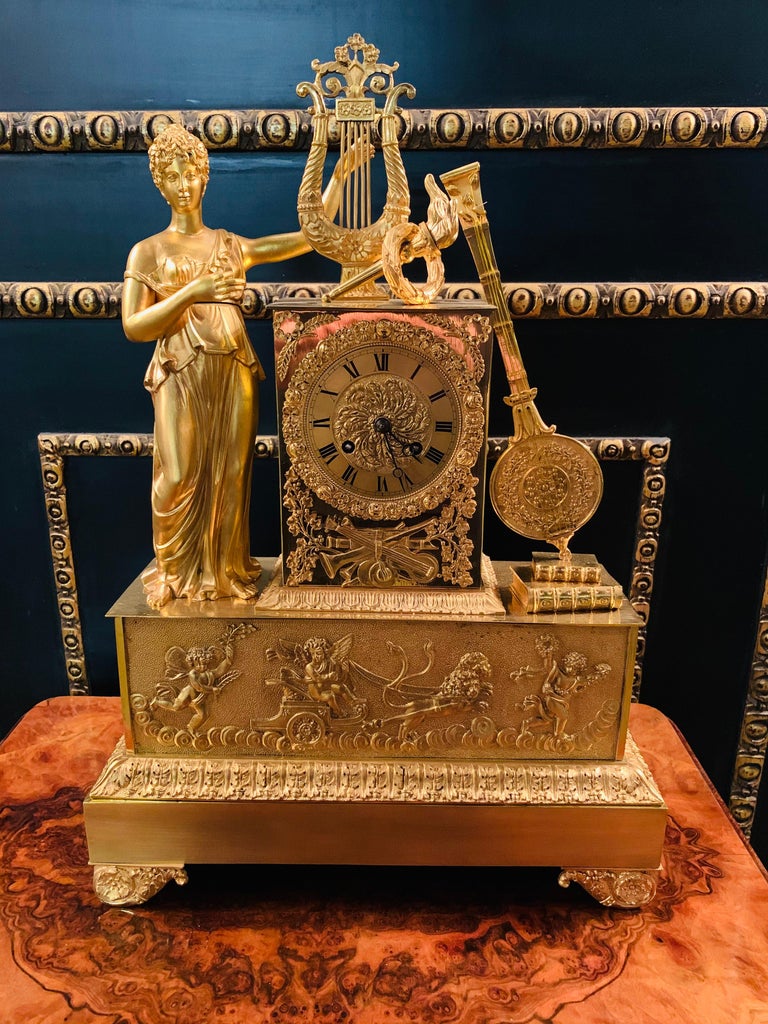 Empire Pendulum Clock, First Half of the 19th Century Fire-Gilded ...