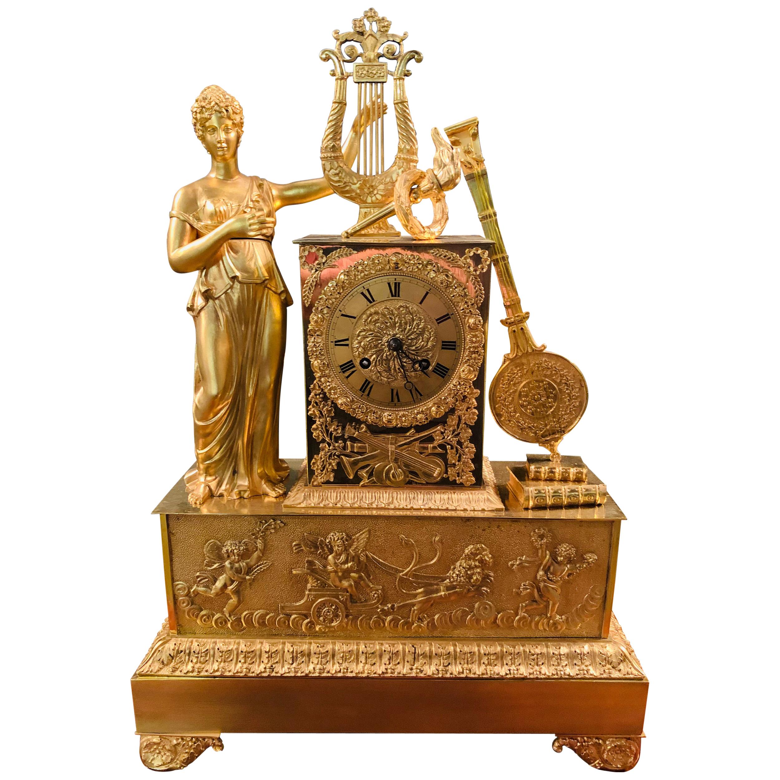 Empire Pendulum Clock, First Half of the 19th Century Fire-Gilded ...