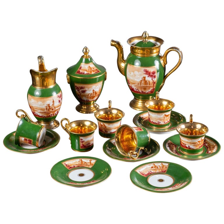 Empire Period Antique French Handmade Gold Porcelain Tea Coffee Set ...