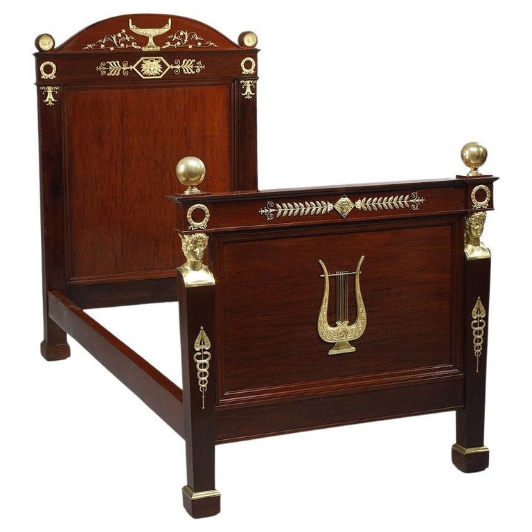 Empire Period Bed in Mahogany and Gilded Bronzes For Sale at 1stDibs