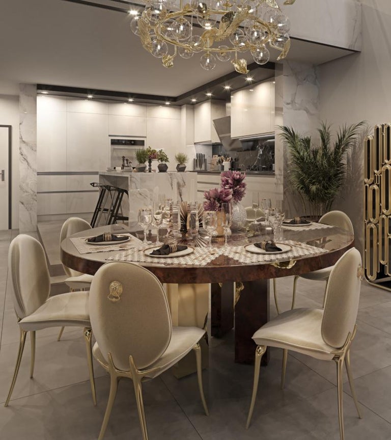 Empire Round Dining Table in Mahogany Wood and Brass Details by Boca Do ...