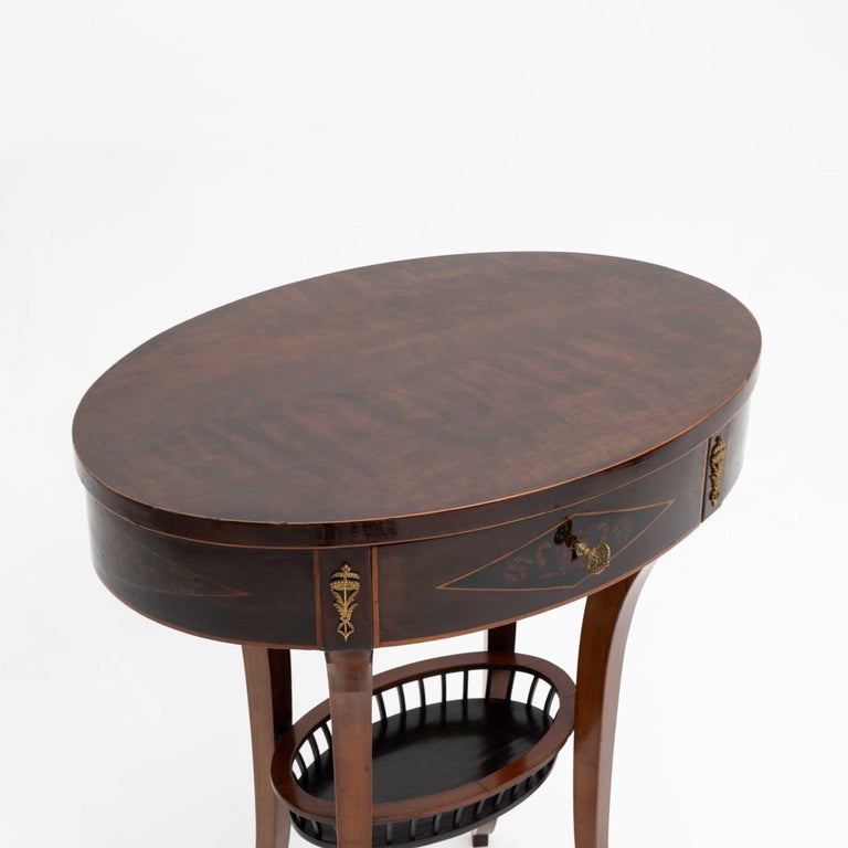Oval Empire Sewing Table with Thread Inlays, circa 1810 For Sale at 1stDibs