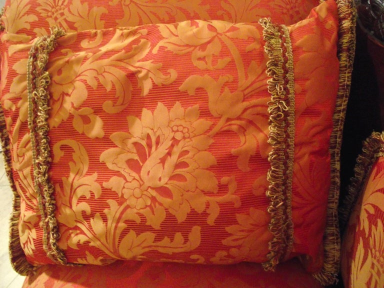 Empire Sofa, Antique American in Coral Woven Damask Fabric at 1stDibs