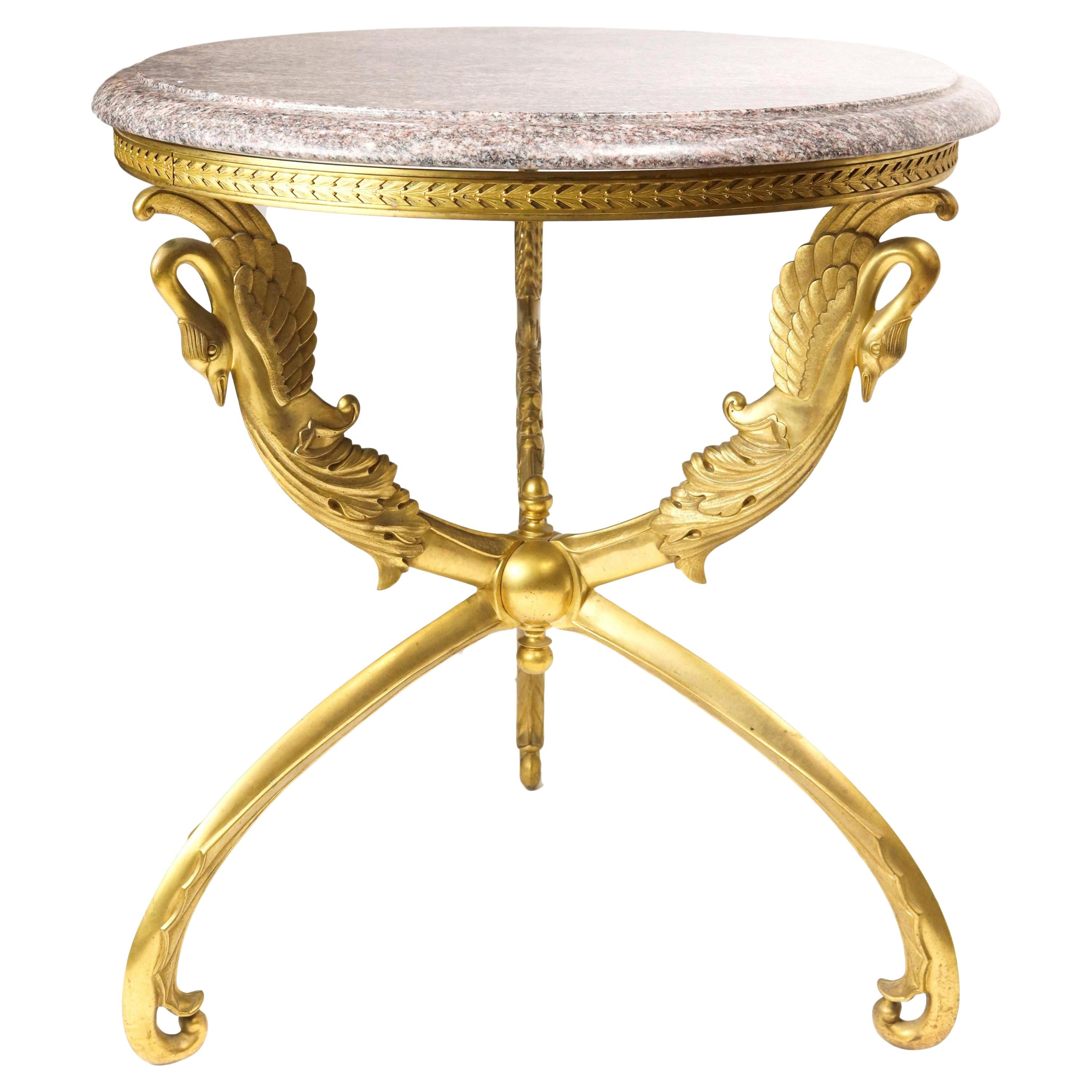 Gilt Bronze Neoclassical Gueridon Table with Charcoal Marble Top For ...