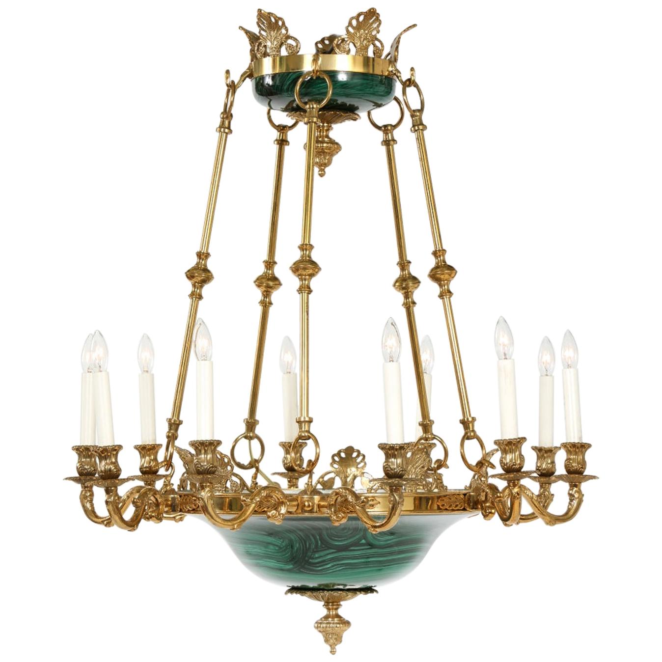 Empire Style Gilt Bronze Twelve-Light Chandelier at 1stDibs