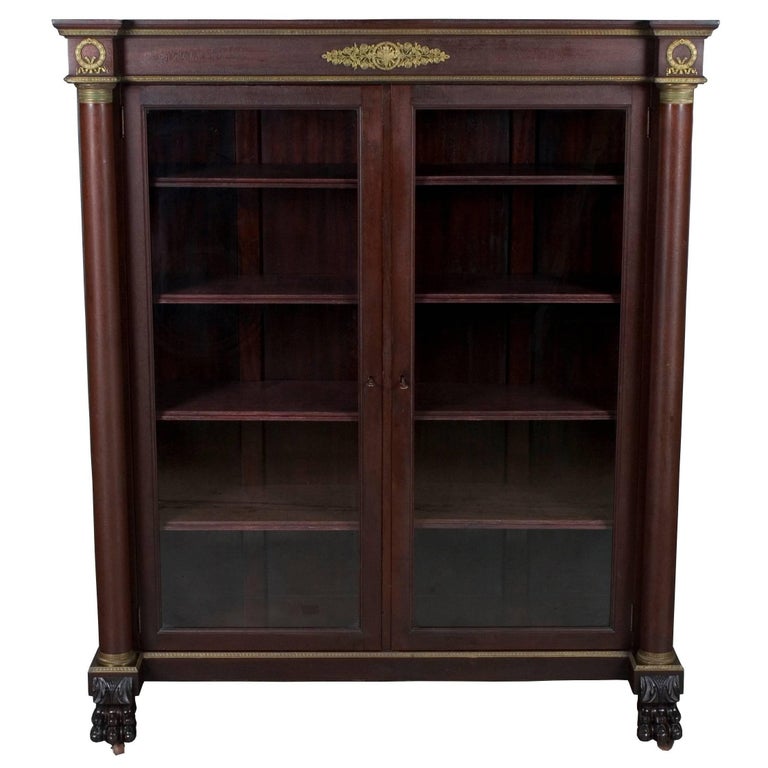 Empire Style Mahogany Locking Double Door Bookcase at 1stDibs