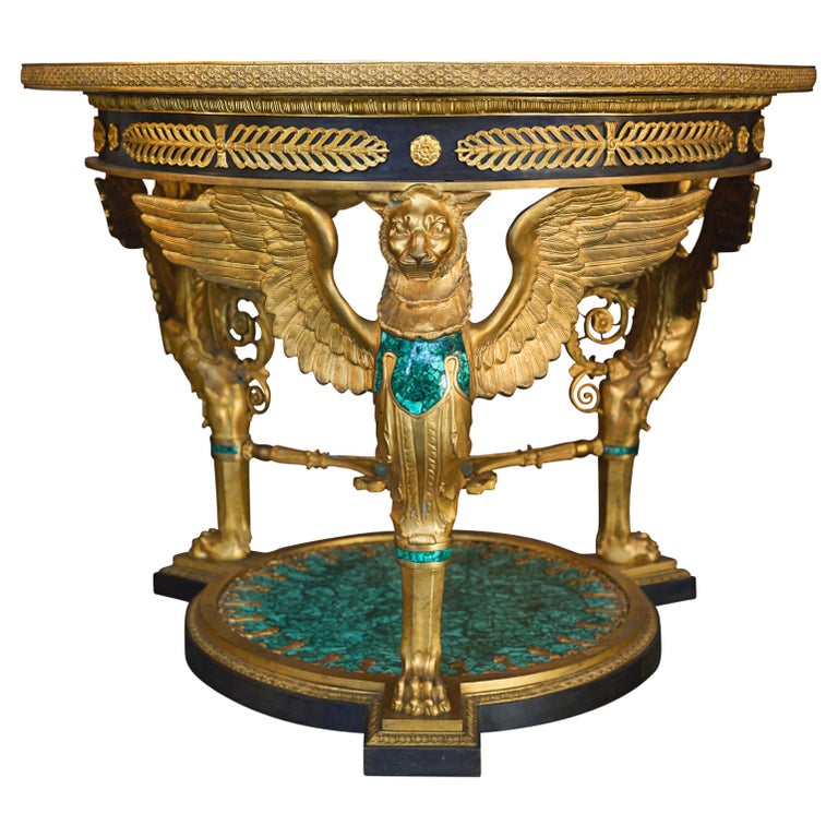 Empire Style Ormolu and Malachite Center Table For Sale at 1stDibs