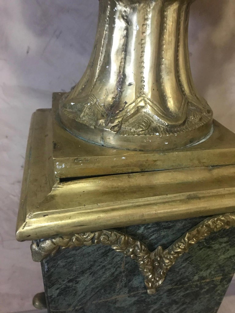 Empire Style Pair of Italian Green Marble and Gilted Bronze Columns For ...