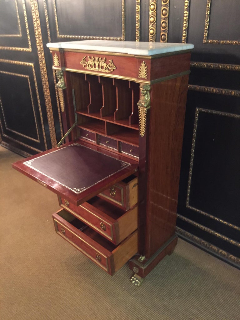 Antique Empire Style Secretary with Brass and Marble Top mahogany ...