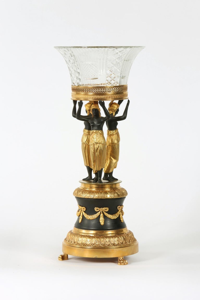 Empire Style Two Tone Gilt Pedestal / Cut Glass Tazza For Sale at 1stDibs