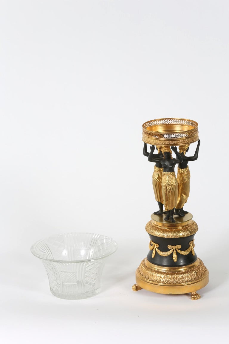 Empire Style Two Tone Gilt Pedestal / Cut Glass Tazza For Sale at 1stDibs