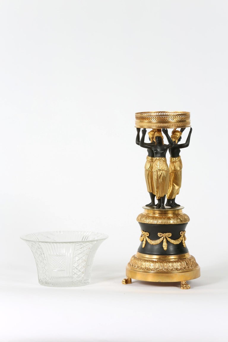 Empire Style Two Tone Gilt Pedestal / Cut Glass Tazza For Sale at 1stDibs