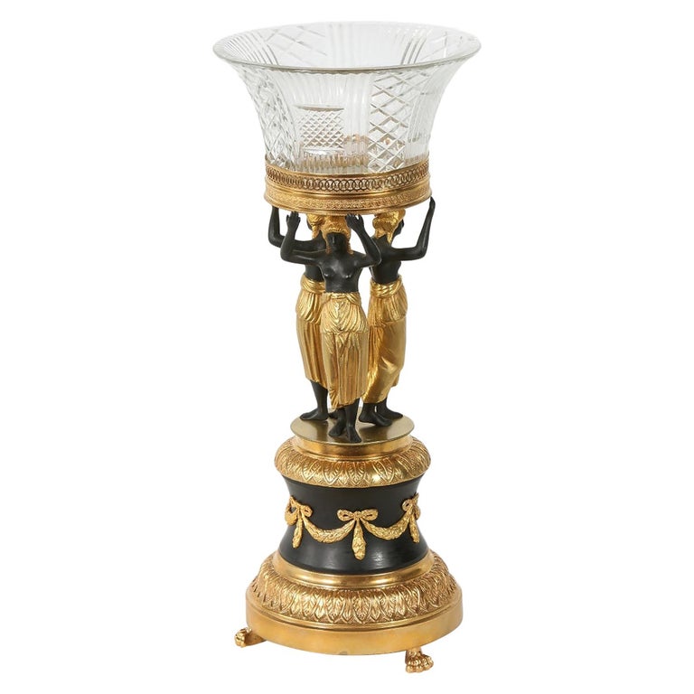 Empire Style Two Tone Gilt Pedestal / Cut Glass Tazza For Sale at 1stDibs