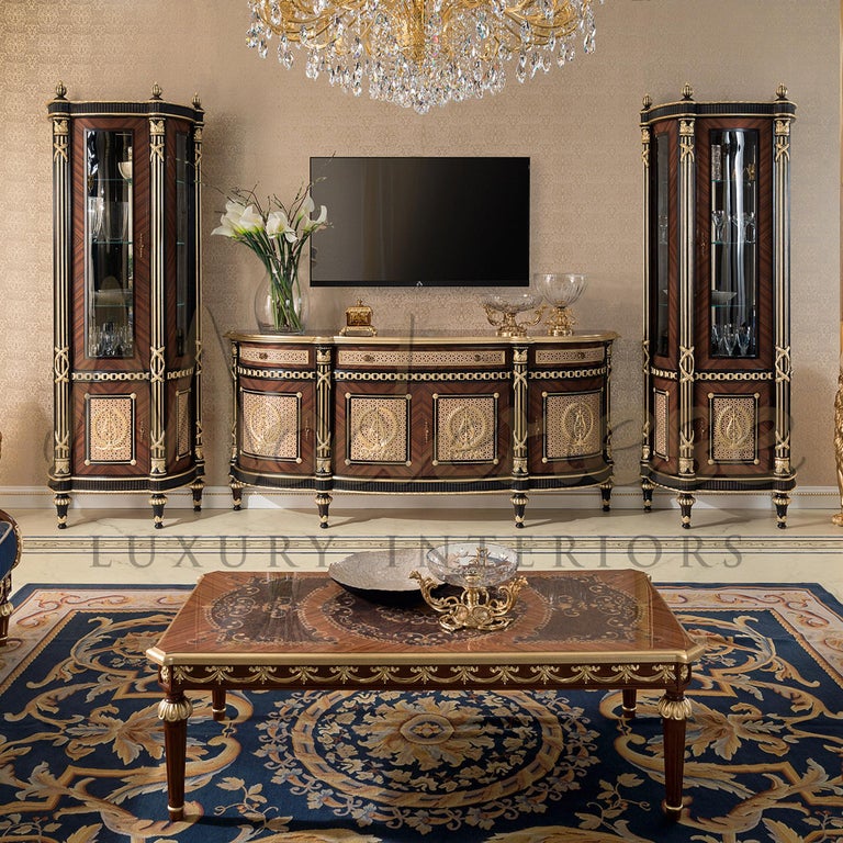 Empire-Style Vitrine with Inlays and Gold Leaf Decorations by Modenese ...