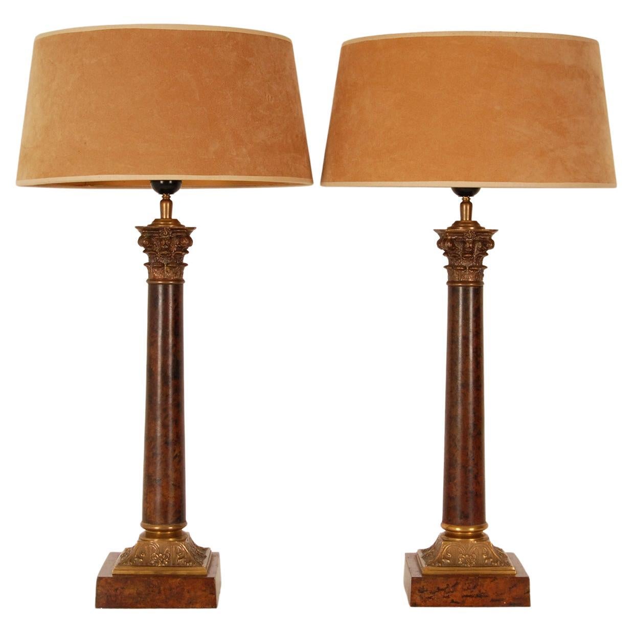 A Remarkably Tall Empire Tole and Gilt Bronze Corinthian Column Lamp at ...