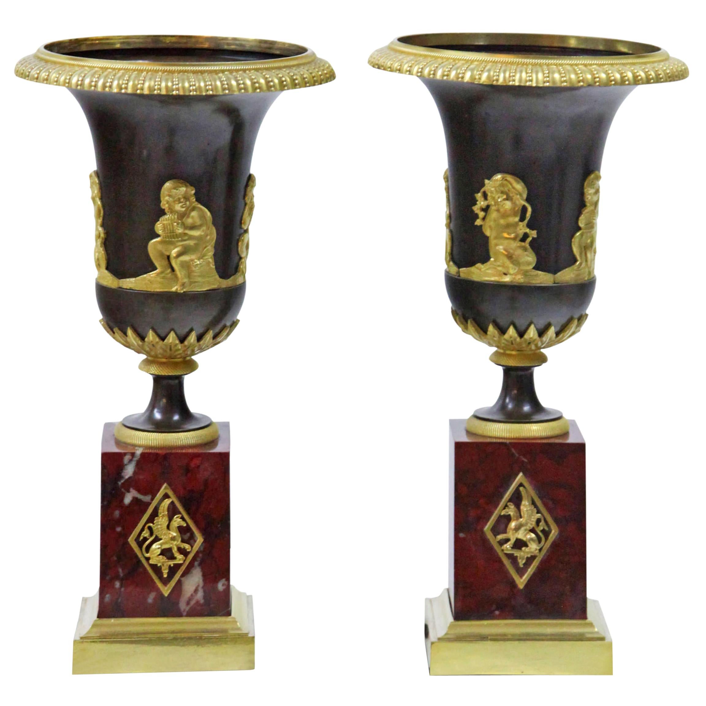 Rare Pair of Early 19th Century Empire Bronze Vases, French or German ...