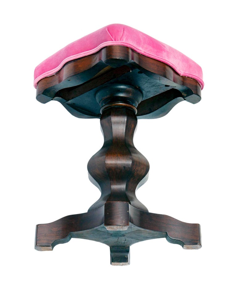 Empire Walnut Mechanical Piano Stool in Raspberry Velvet For Sale at ...