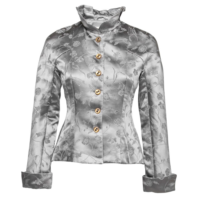 Emporio Armani Grey Floral Embroidered Button Front Jacket M For Sale ...