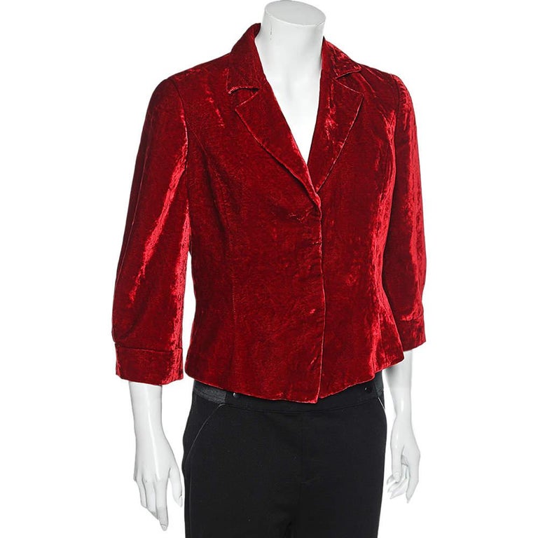 Emporio Armani Red Velvet Button Front Blazer L For Sale at 1stDibs