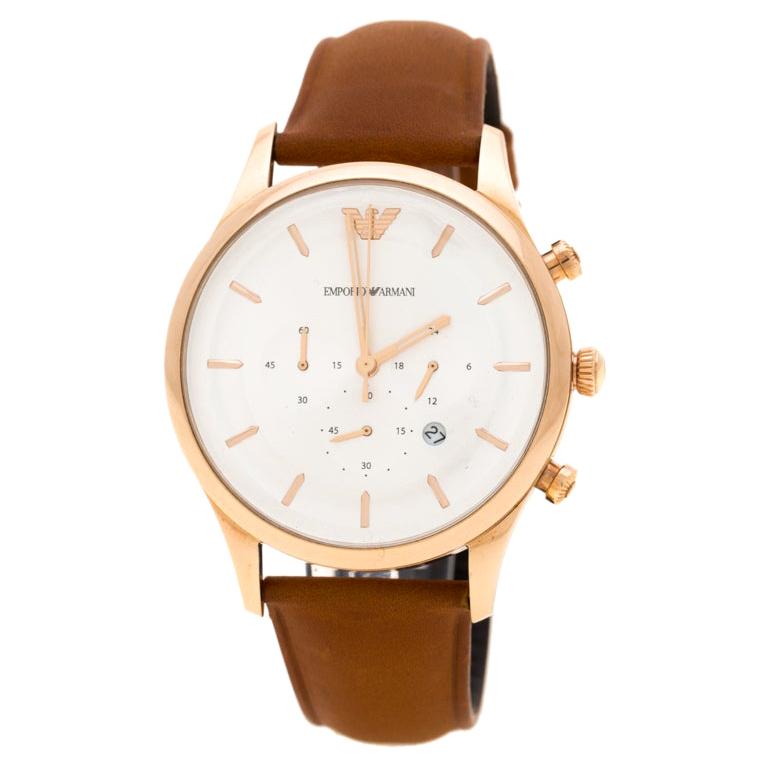 Emporio Armani Silver Dial Rose Gold Plated Stainless Steel AR11043 ...