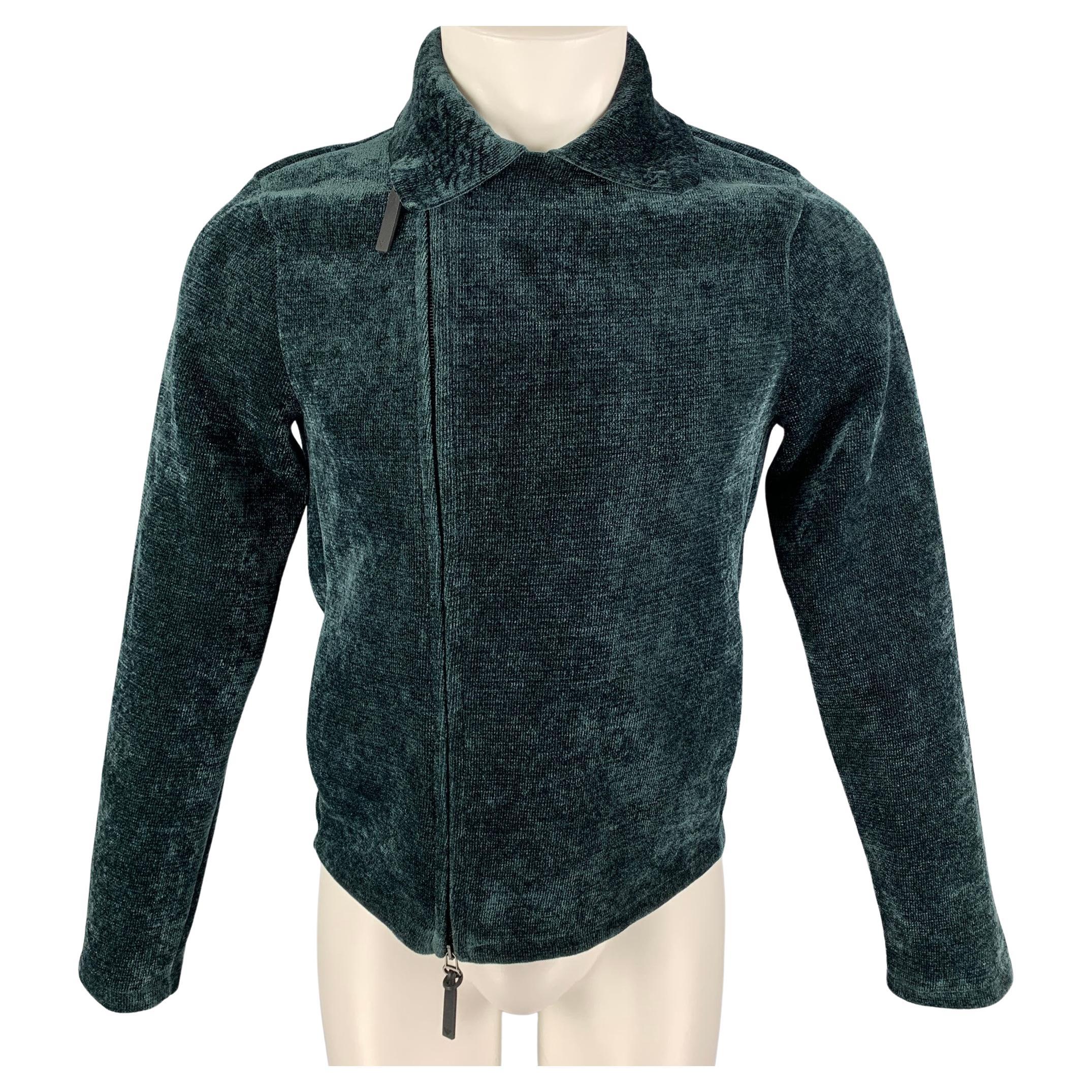 EMPORIO ARMANI Size 34 Forest Green Velvet Biker Jacket For Sale at 1stDibs