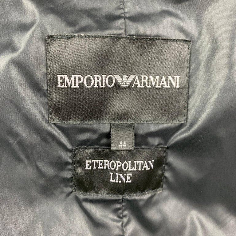 EMPORIO ARMANI Size 44 Black Textured Cotton Polyurethane Coat For Sale ...