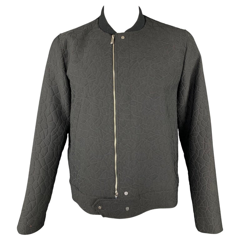 EMPORIO ARMANI Size 46 Black Textured Polyester Zip Up Jacket at 1stDibs