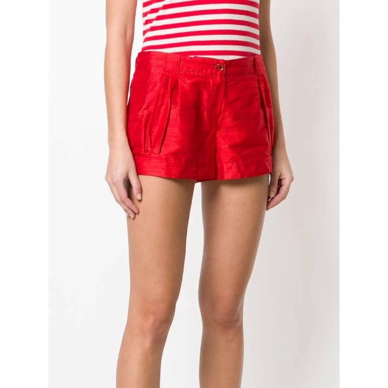 Emporio Armani Vintage red shantung silk 90s shorts For Sale at 1stDibs