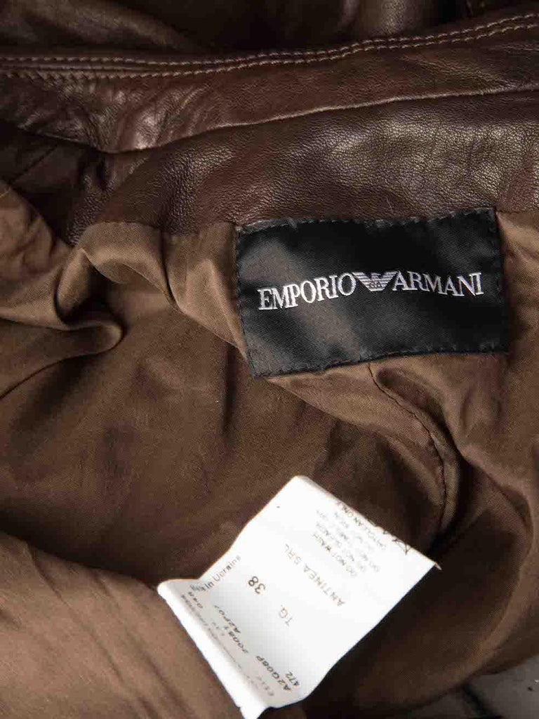 Emporio Armani Women's Brown Leather Knot Buttons Jacket For Sale at ...