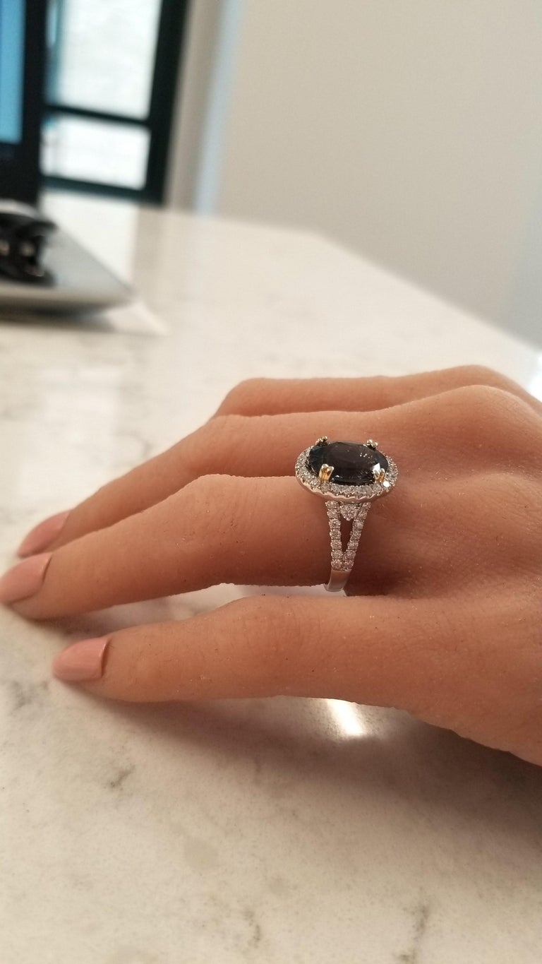 Emteem Lab Certified 6.12 Carat Oval Green Sapphire and Diamond ...