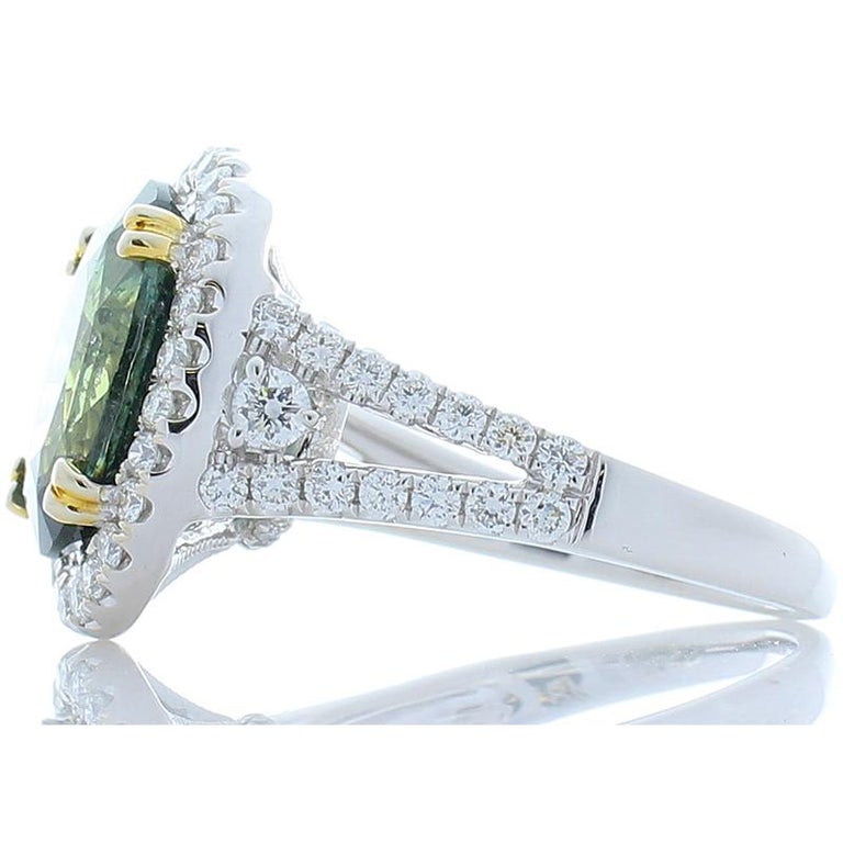 Emteem Lab Certified 6.12 Carat Oval Green Sapphire and Diamond ...
