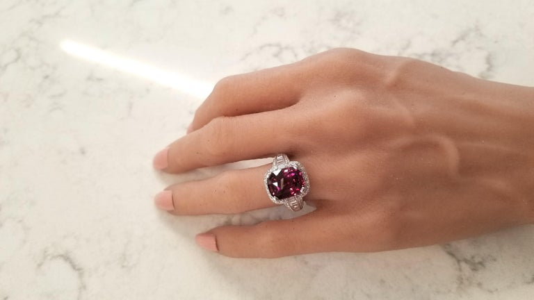 Emteem Lab Certified 6.47 Carat Cushion Cut Red Garnet and Diamond ...