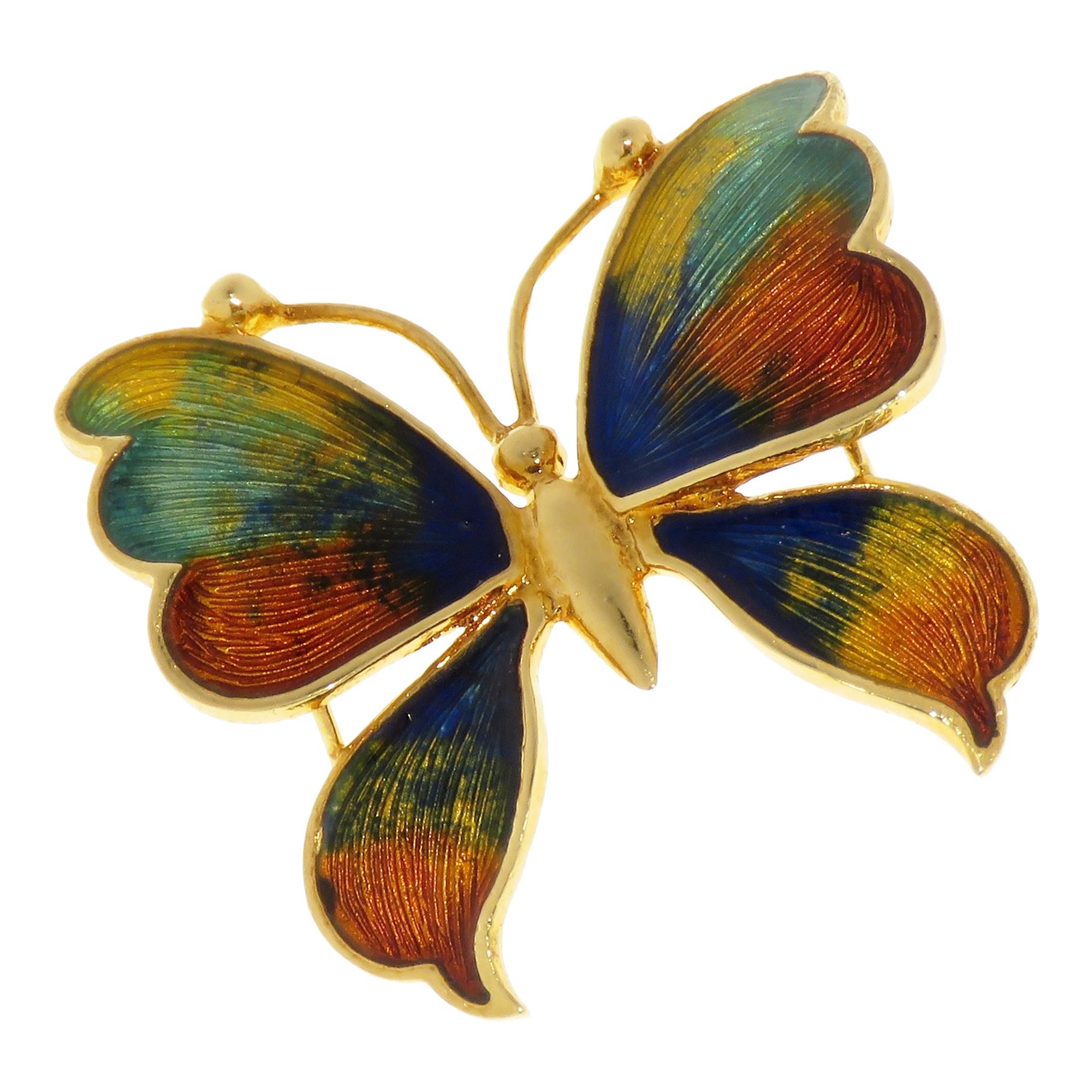 Cartier 18 Karat Enamel Butterfly Brooch at 1stDibs