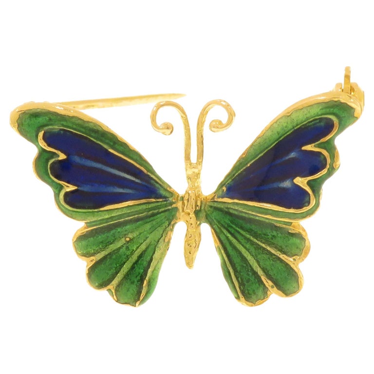Enamel 18 Karat Yellow Gold Butterfly Vintage Brooch Handcrafted in ...