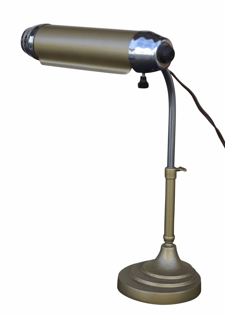 Enamel and Chromium Streamline Bankers Desk Lamp at 1stDibs