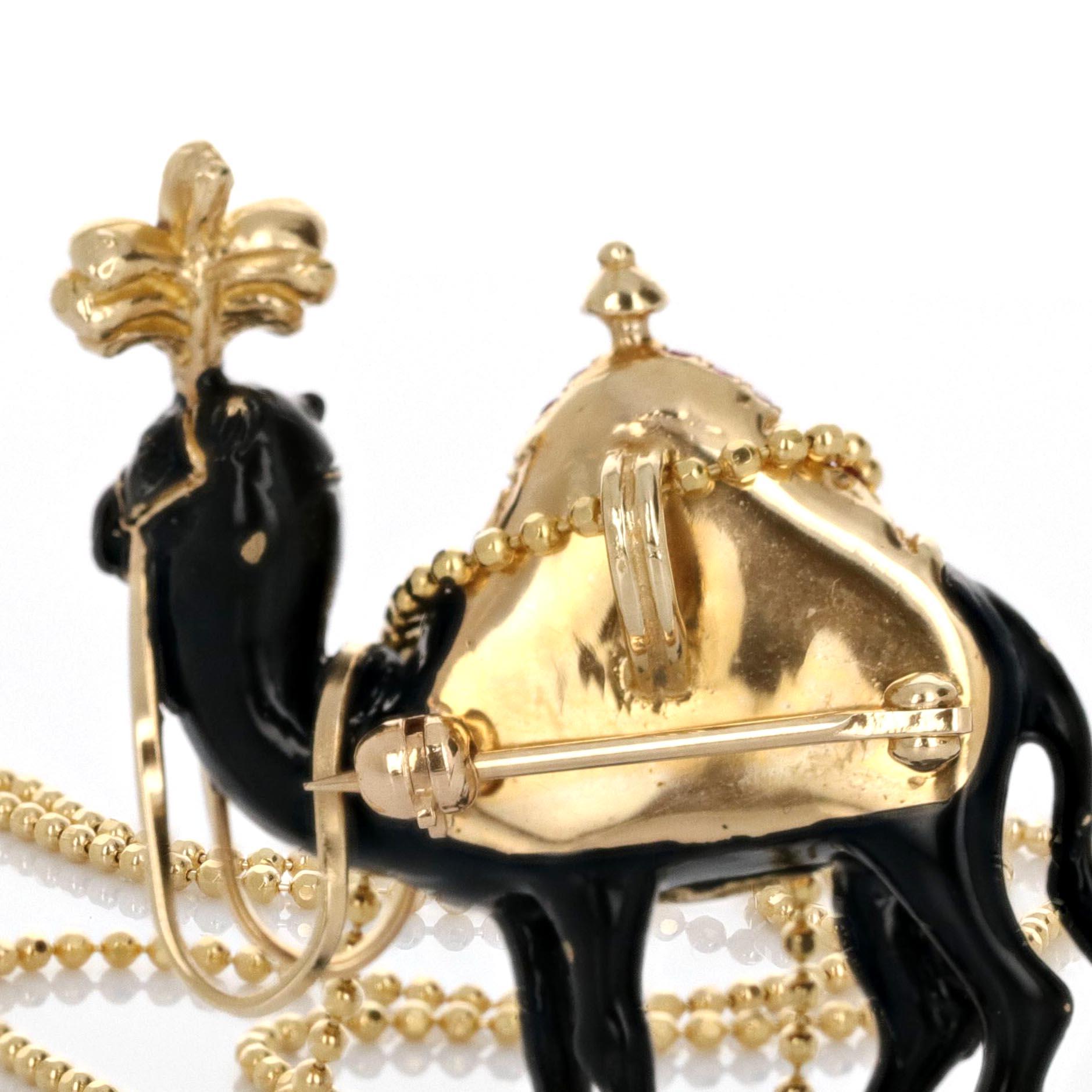 Enamel and Diamond Camel Brooch and Pendant Set at 1stDibs