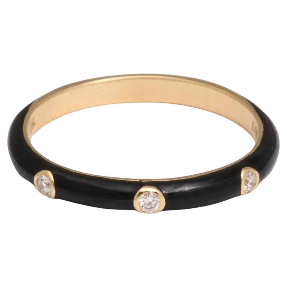 Enamel and Diamond Gold Stacking Ring at 1stDibs
