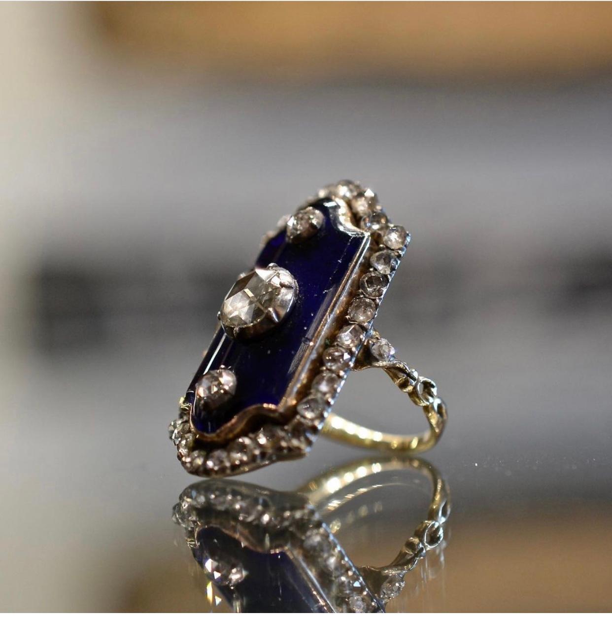 Georgian Blue Enamel And Diamond Plaque Ring Late 18th Century For Sale ...