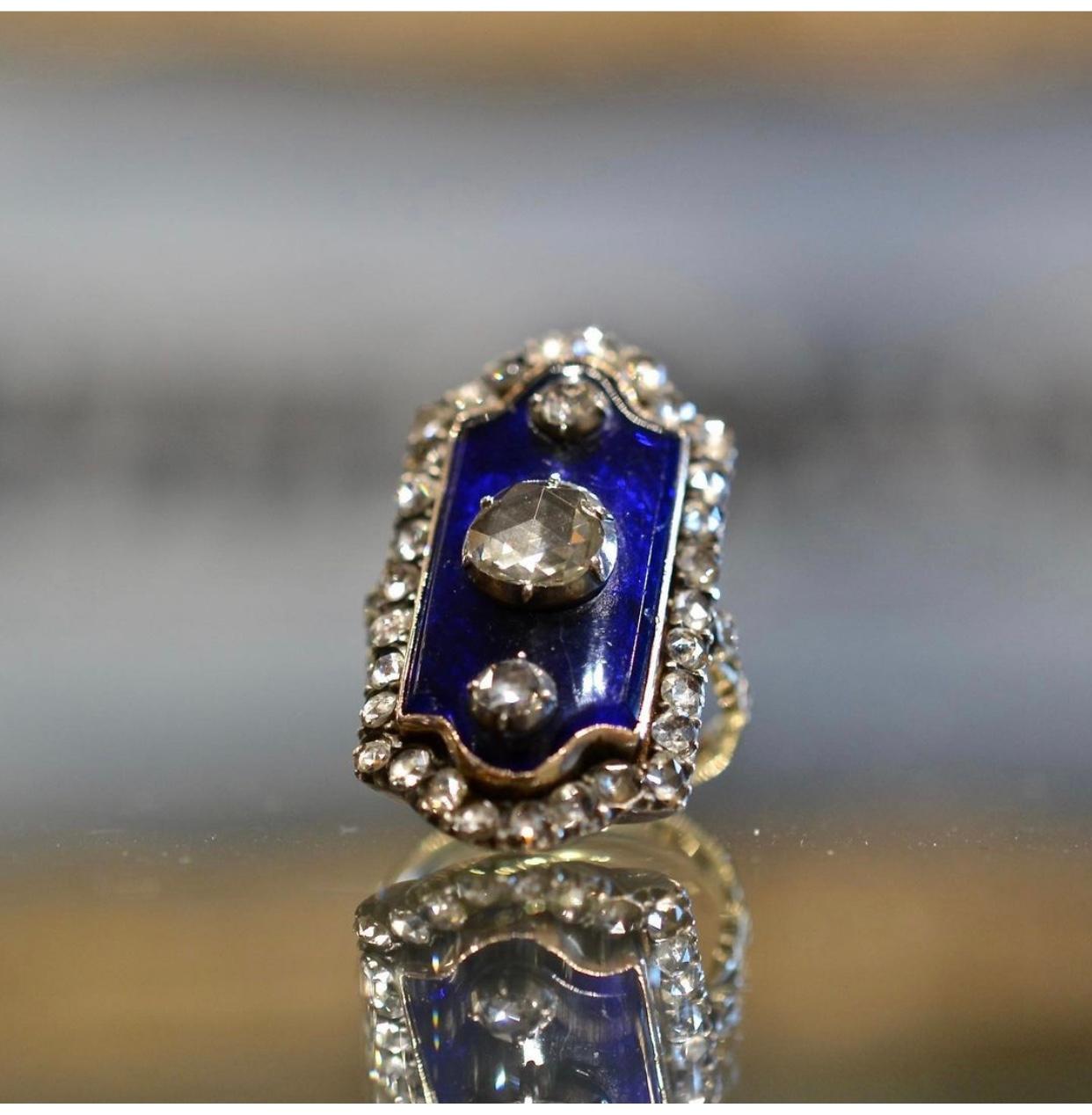 Georgian Blue Enamel And Diamond Plaque Ring Late 18th Century For Sale ...