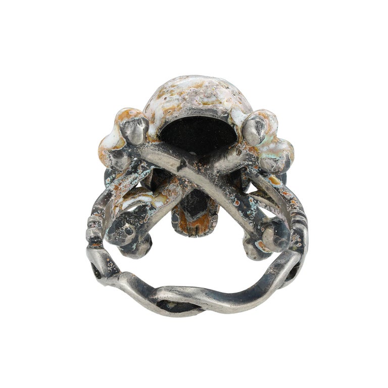 Enamel and Diamond Skull Ring at 1stDibs