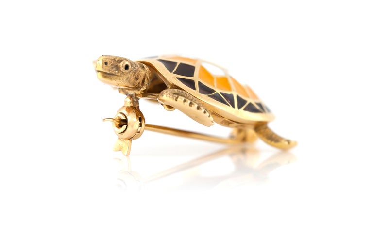 Enamel and Gold Turtle Pin For Sale at 1stDibs