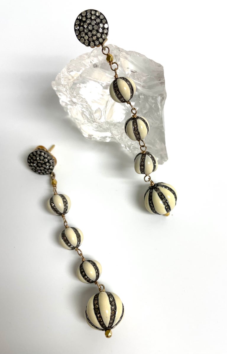 Enamel and Pave Diamond Melon Ball Design Earrings For Sale at 1stDibs