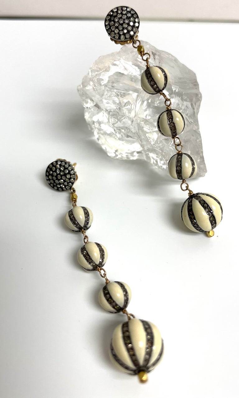 Enamel and Pave Diamond Melon Ball Design Earrings For Sale at 1stDibs