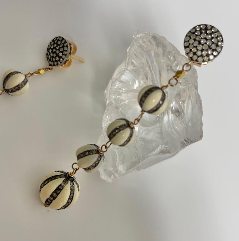 Enamel and Pave Diamond Melon Ball Design Earrings For Sale at 1stDibs