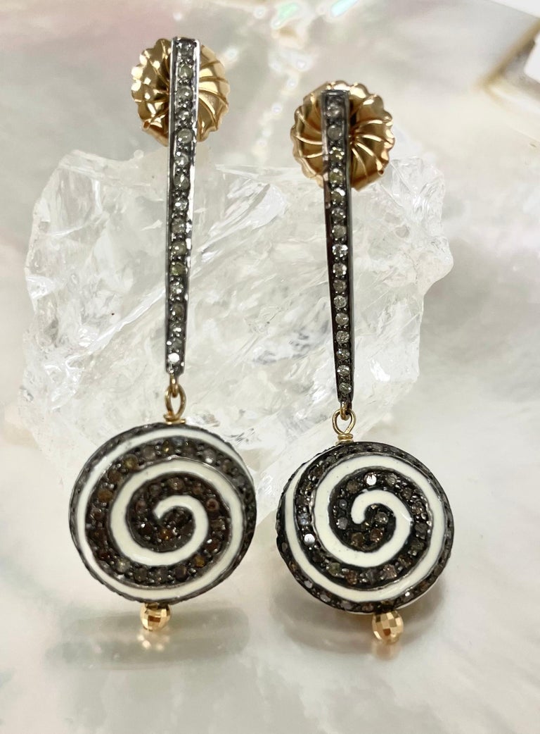 Enamel and Pave Diamond Pinwheel Design Earrings For Sale at 1stDibs